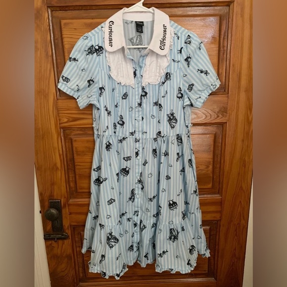 Disney | Dresses | Disney Light Blue Striped Dress With Black Floral ...